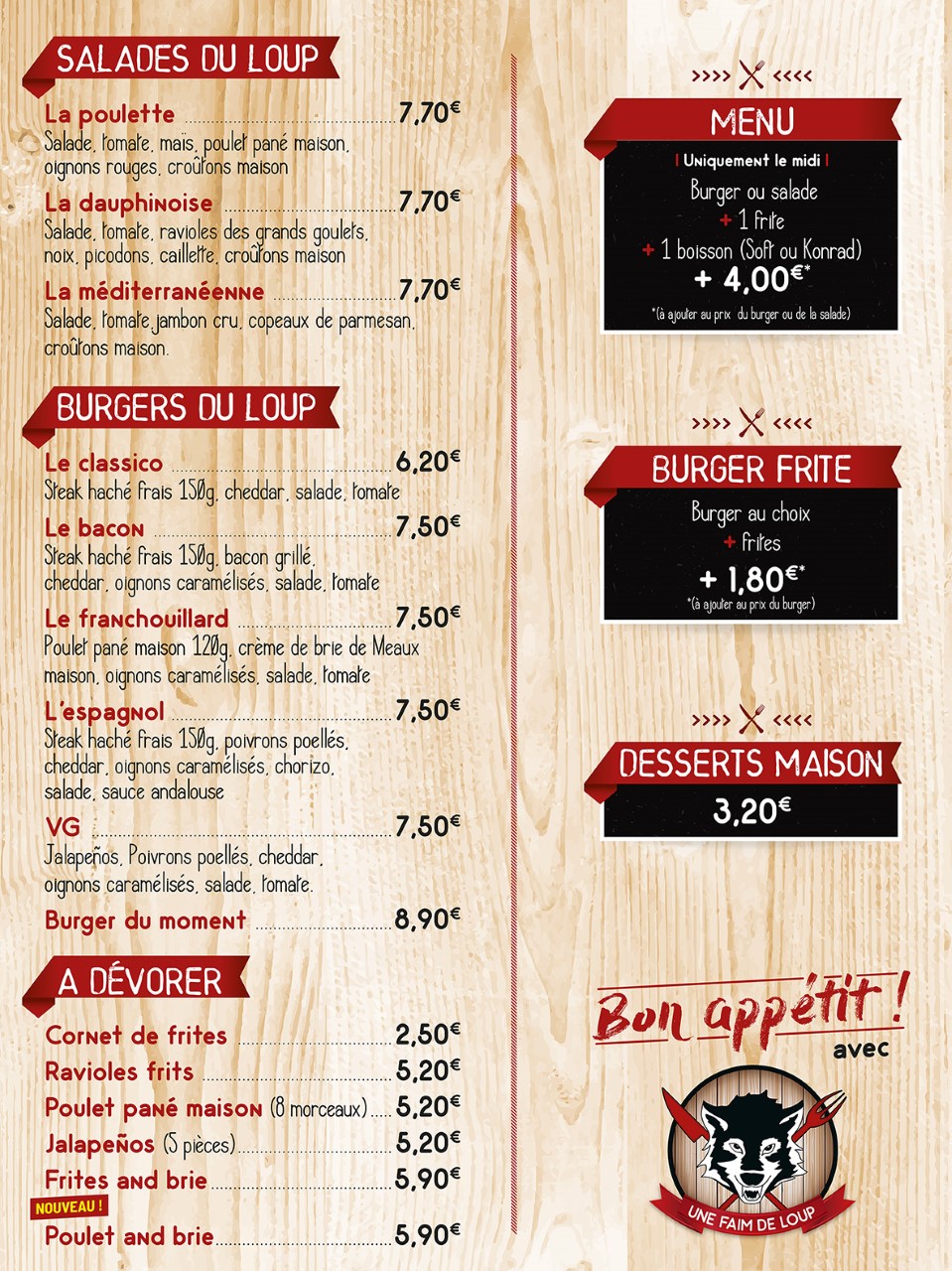 Une Faim De Loup | FORMULES / CARTE